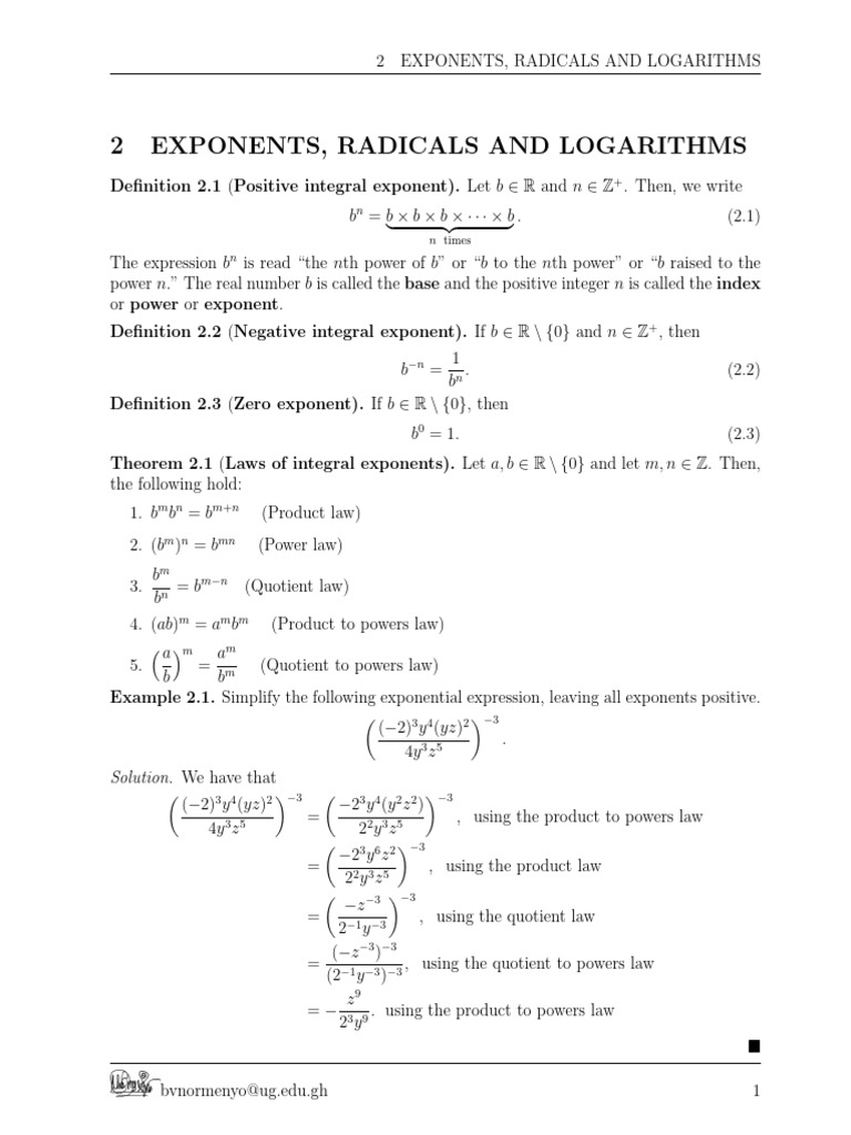 2. Math 121 Notes Exponents Surds Logarithms | PDF | Square Root ...