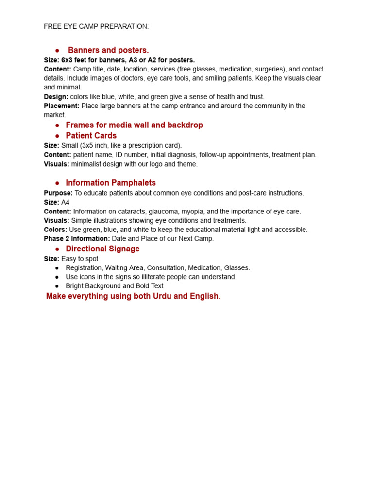 Free Eye Camp Preparation Guide | PDF