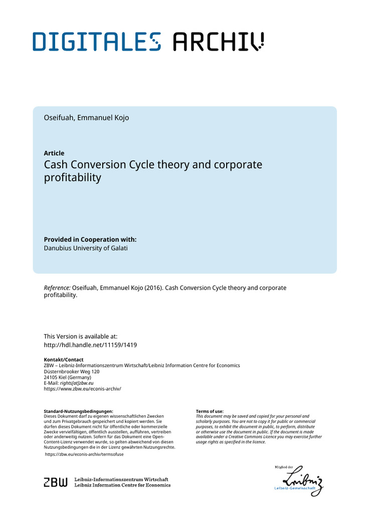 Cash Conversion Cycle Theory and Corporate | PDF | Fixed Effects Model ...