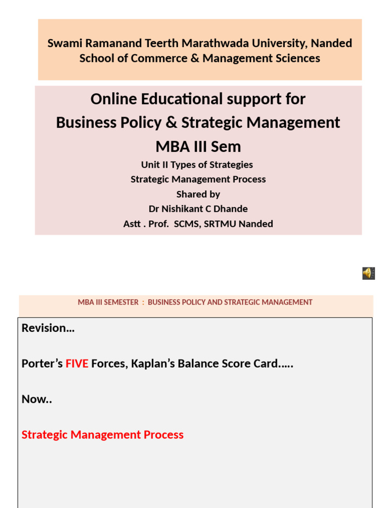 BPSM Unit 2.3 Strategic Management Process concept | PDF | Strategic Management | Policy