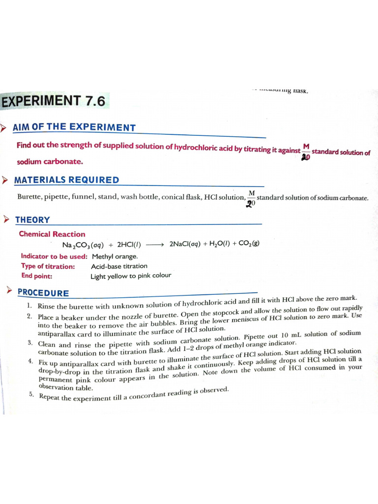Chemistry Practical No 7, Titration of M-20 Na2co3 With HCL | PDF