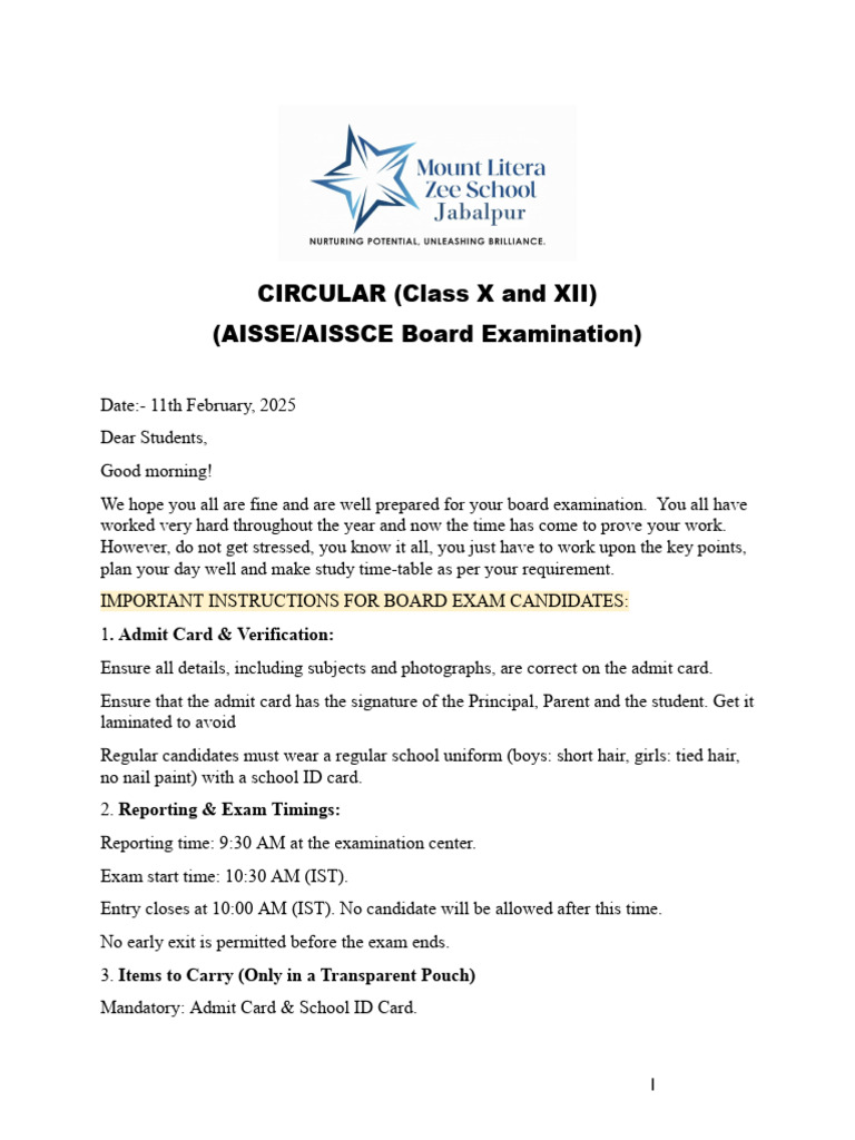 CIRCULAR X AND XII BOARD EXAM | PDF