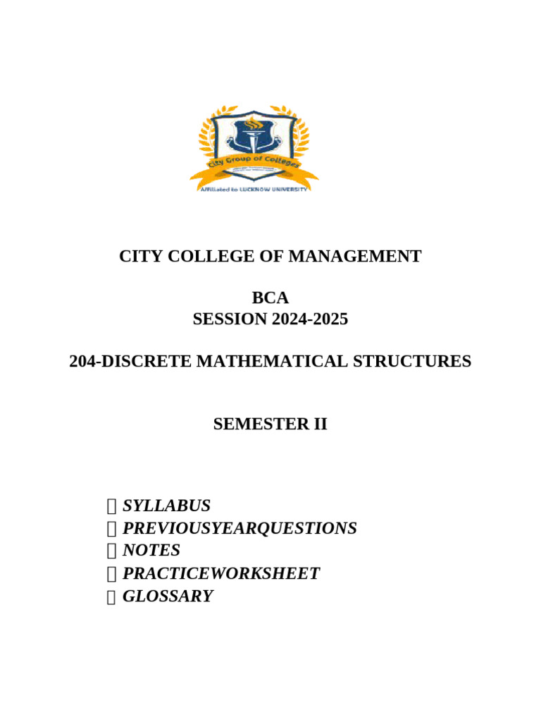 BCA 1st Sem Discrete Mathematics Notes | PDF | Function (Mathematics ...