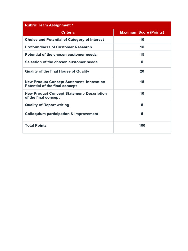 Rubric Team Assignment 1 | PDF