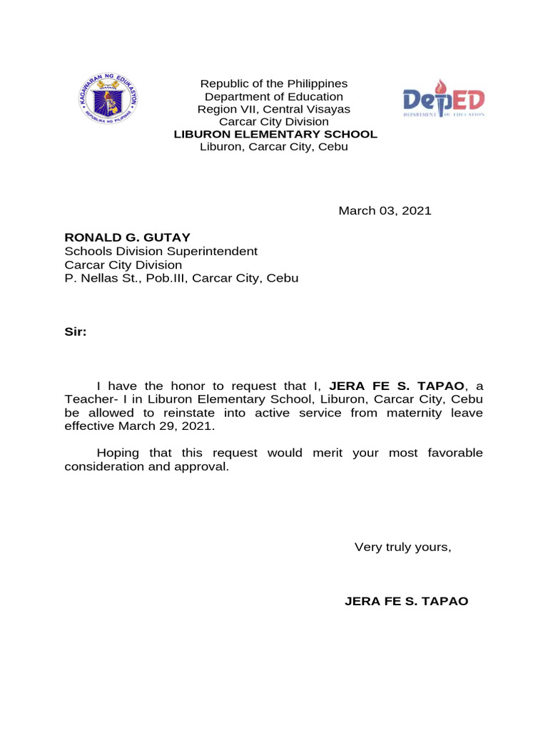 Teacher Reinstatement Request | PDF