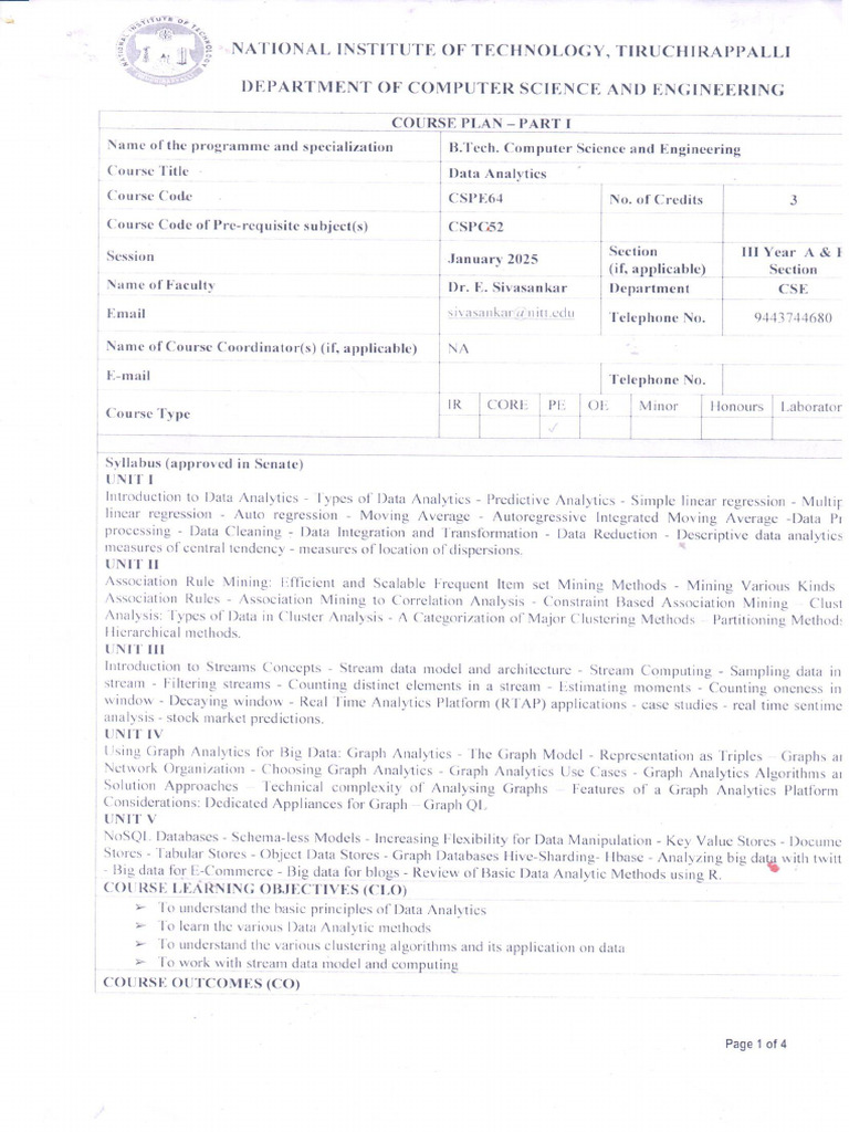CSPE 64 Data Analytics Course Plan 2025 | PDF