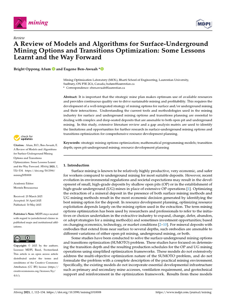 A Review of Models and Algorithms for Surface-Underground Mining ...