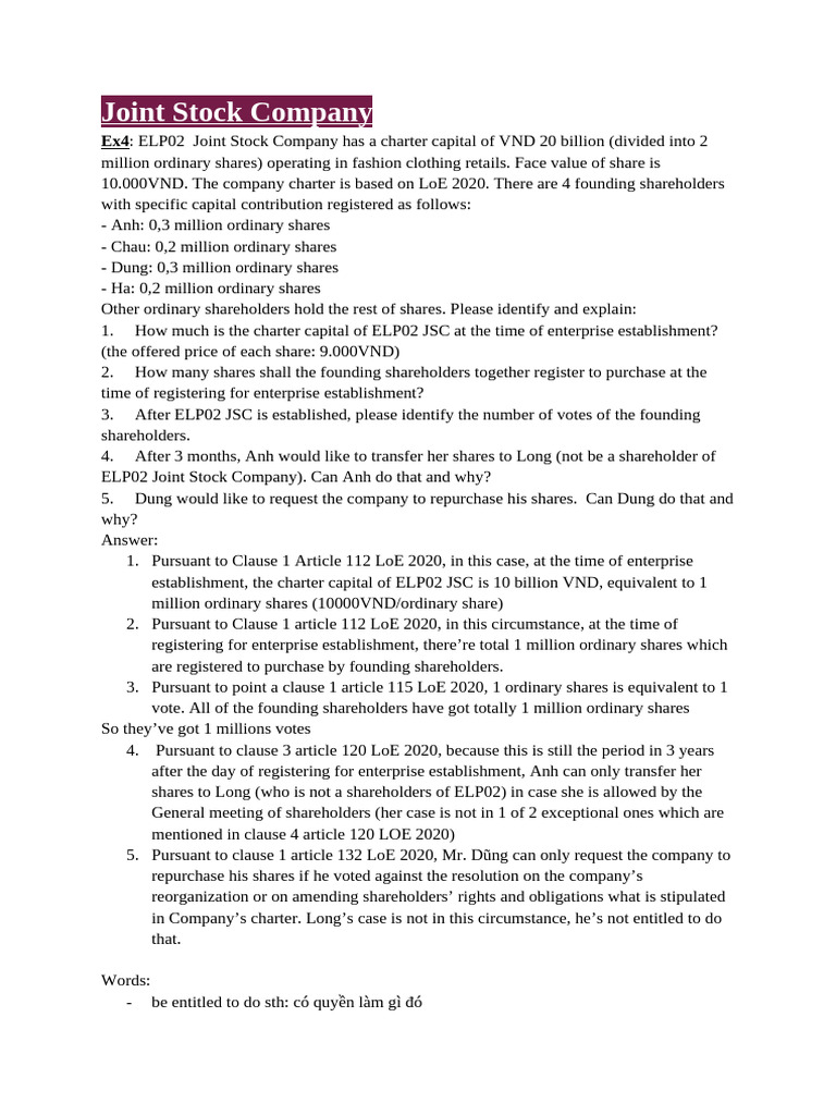 LOE - Vocabs and Exercises | PDF | Joint Stock Company | Partnership