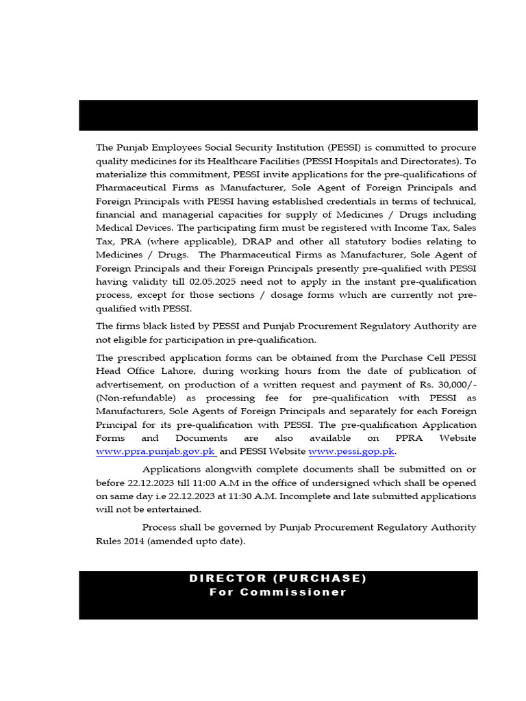 PESSI Pre-Qualification for Pharma Firms | PDF | Notary Public