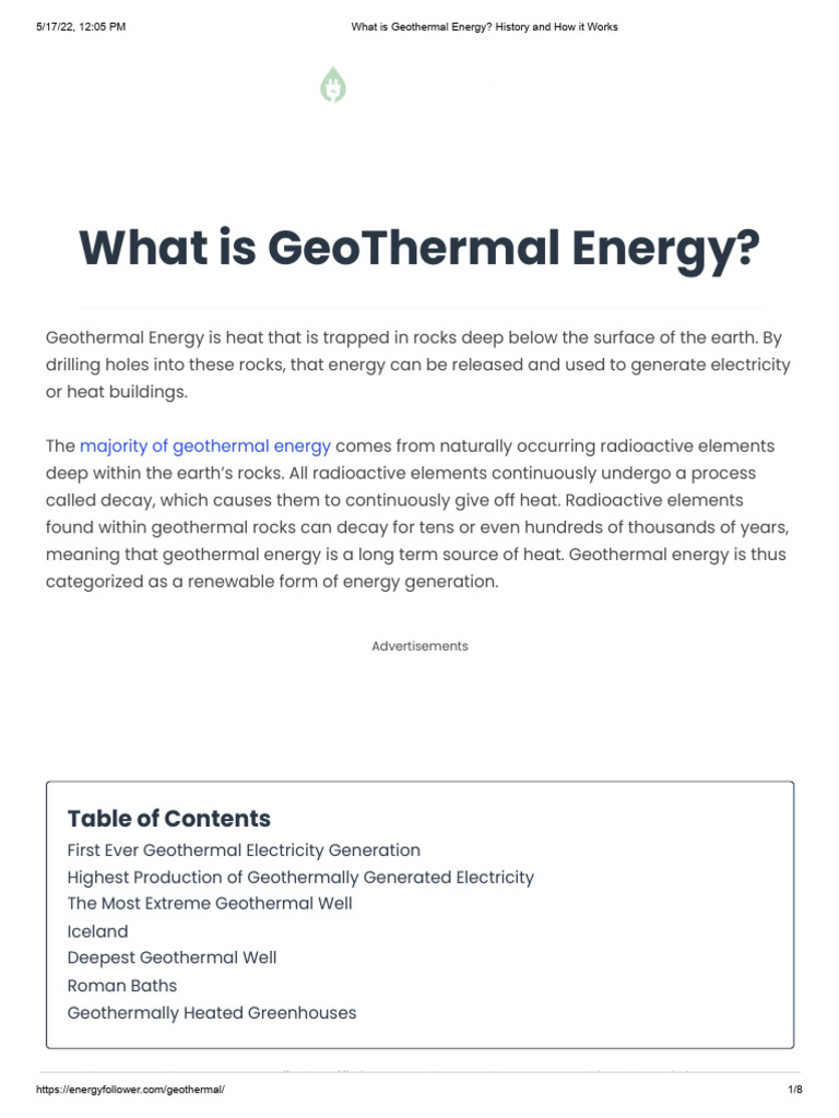 What Is Geothermal Energy - History and How It Works | PDF | Geothermal ...