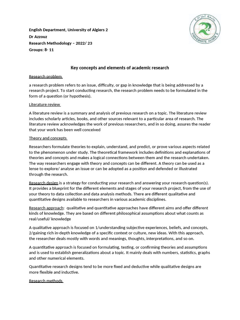 2 Key Concepts and Elements in Research | PDF | Methodology | Theory