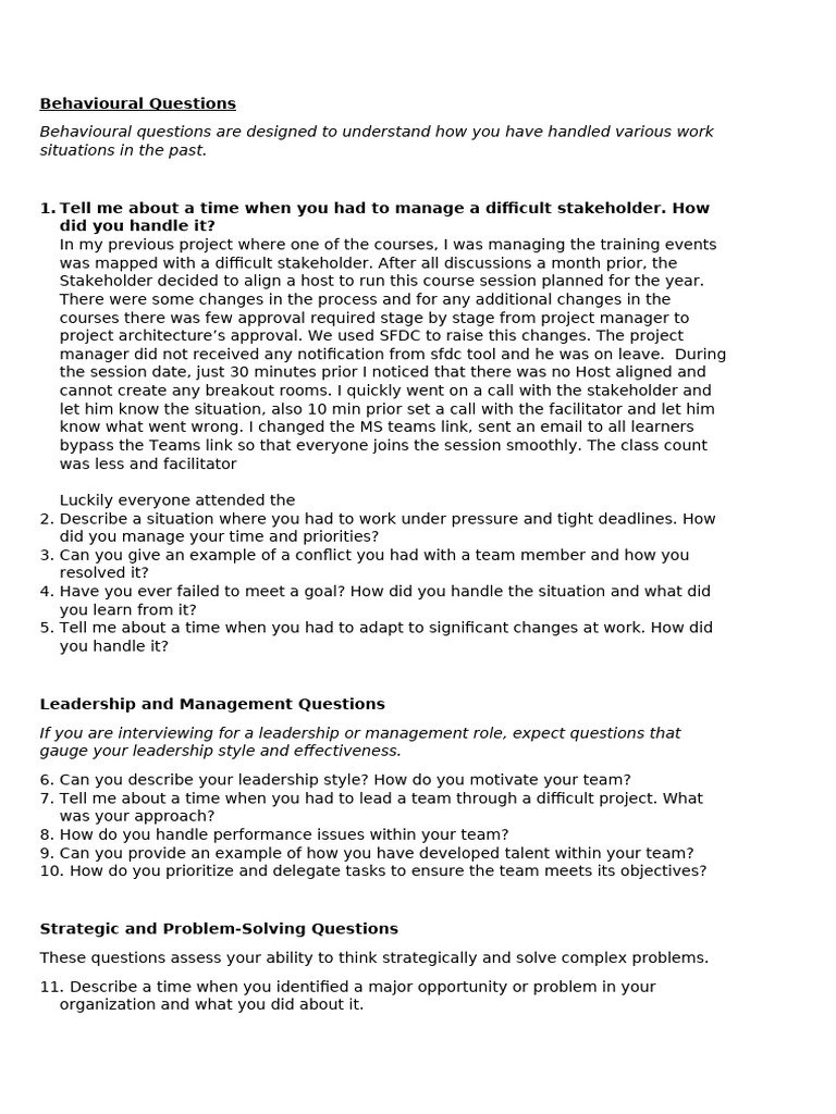STAR Approach Question and Answers | PDF | Leadership | Planning
