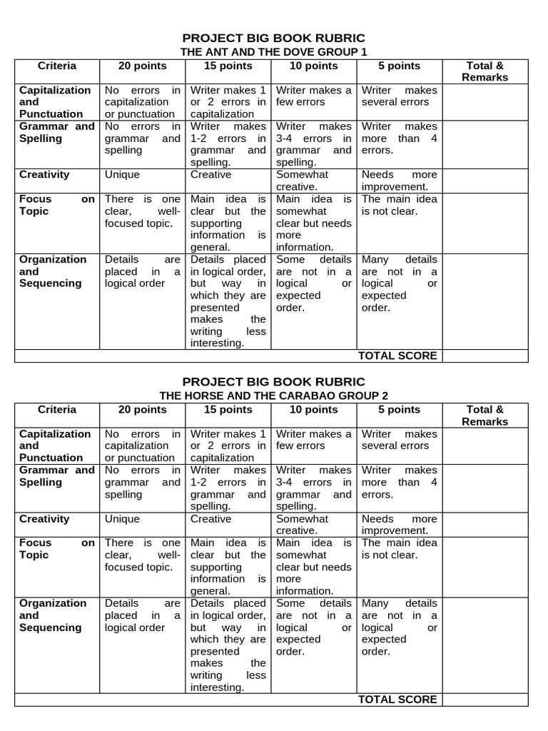 Project Big Book Assessment Rubric | PDF | Linguistics | Writing