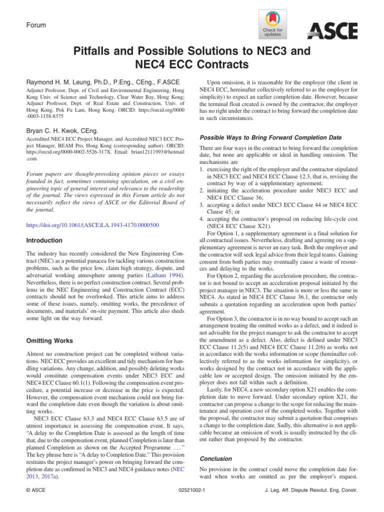 NEC3 and NEC4 ECC Contract Issues | PDF | Business