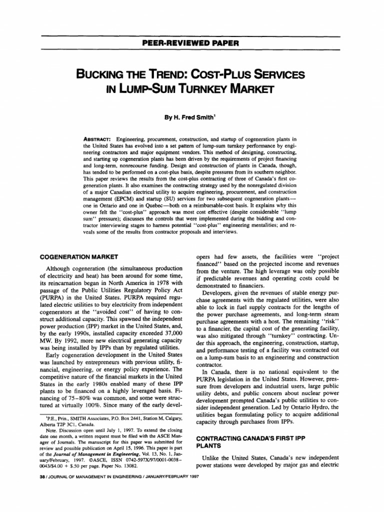 Smith 1997 Bucking The Trend Cost Plus Services in Lump Sum Turnkey Market | PDF