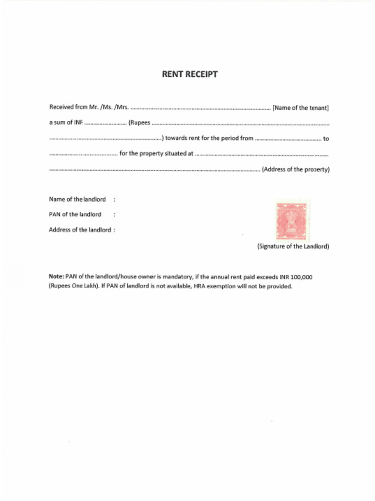 Rent Receipt With Stamp 1 | PDF