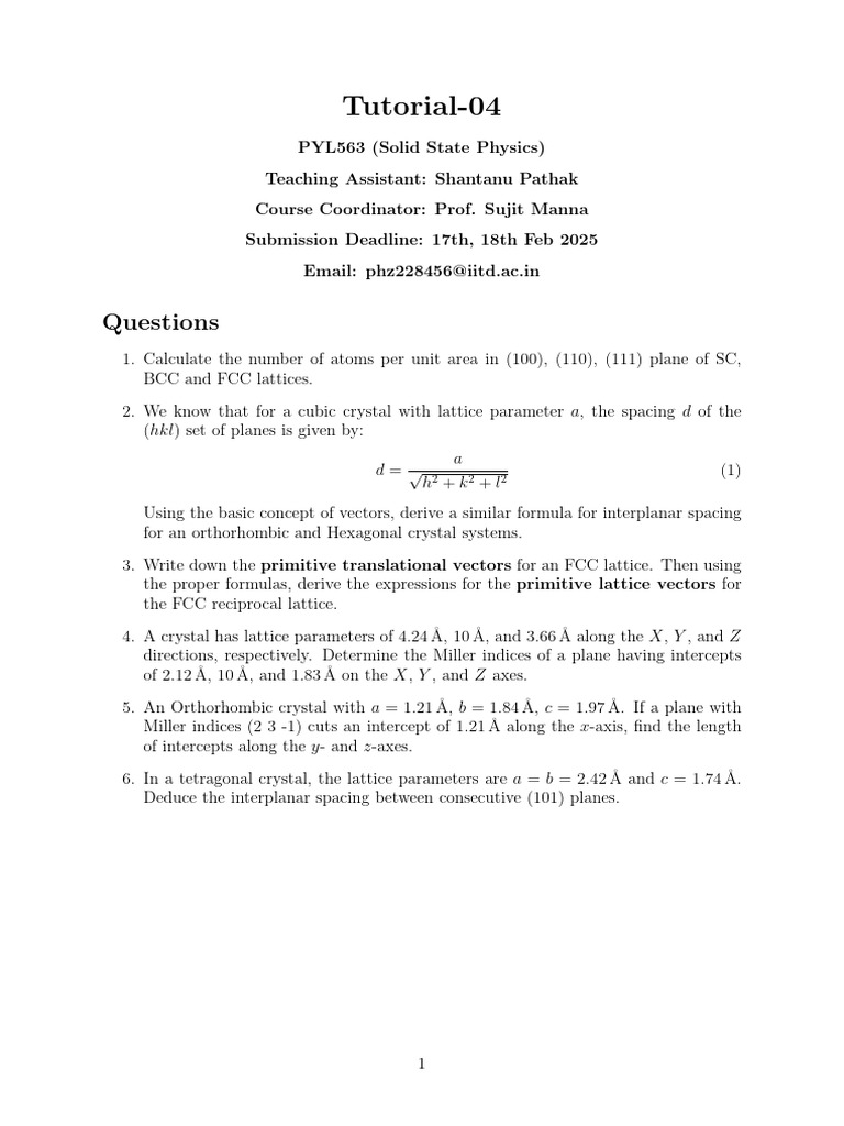 Interplanar Spacing in Crystal Systems | PDF