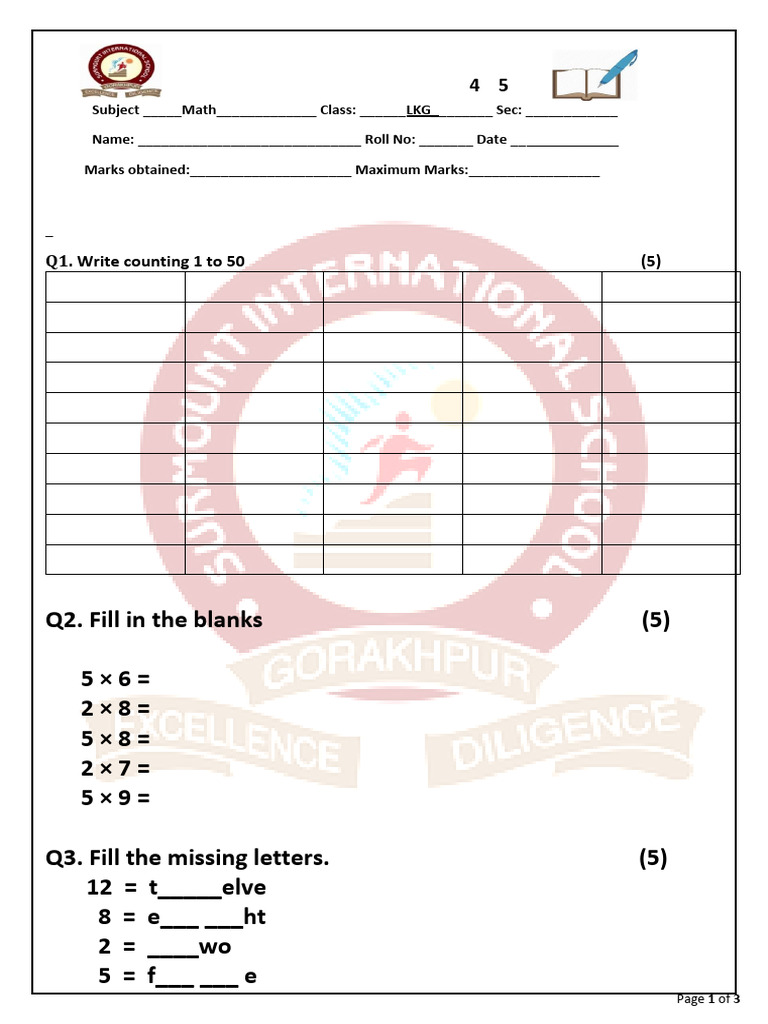 Class LKG Maths Assessment | PDF