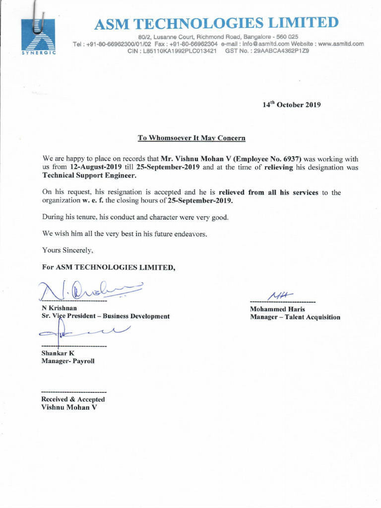 ASM Exit Letter | PDF