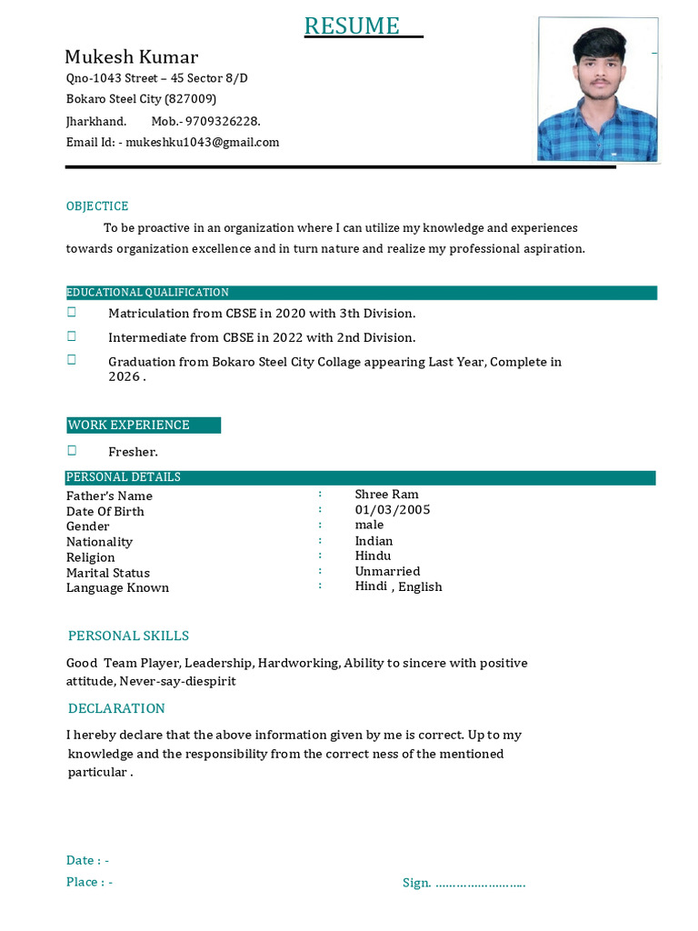 Mukesh Kumar's Resume Overview | PDF