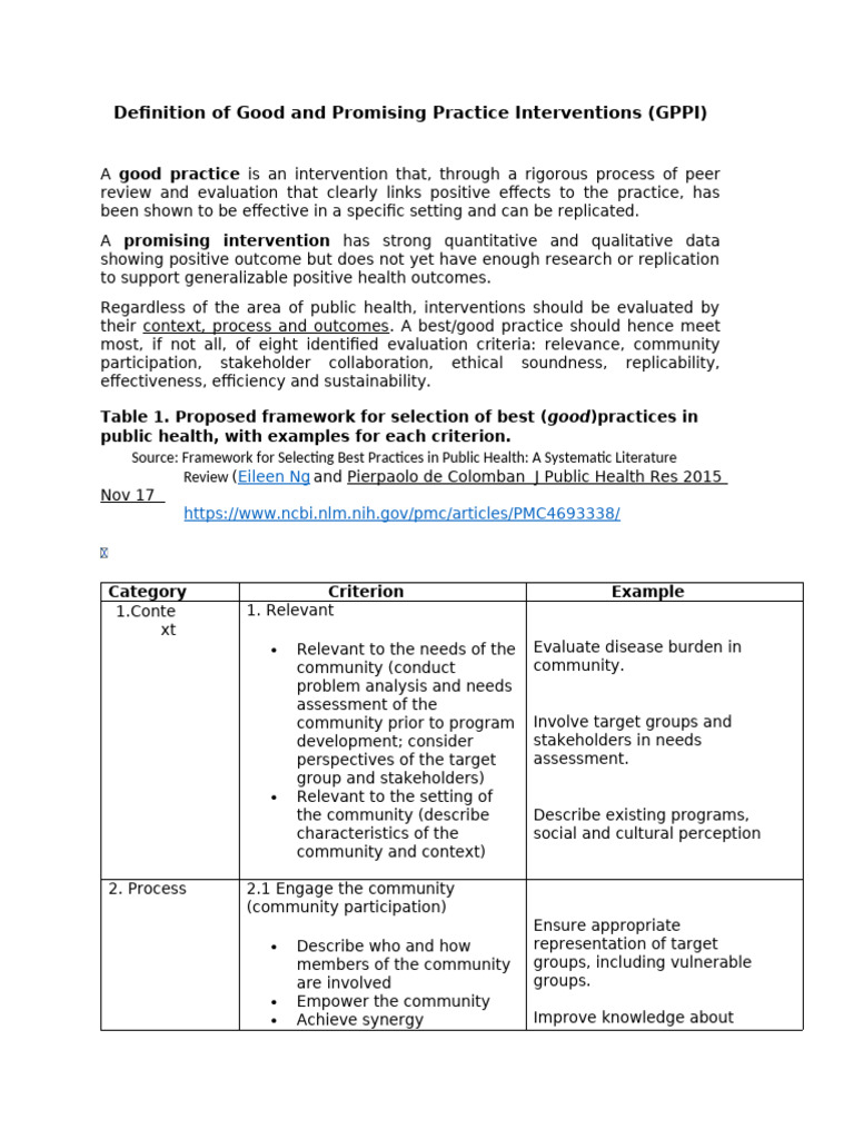GPPI Definition and criteria for selection | PDF | Evaluation | Public Health
