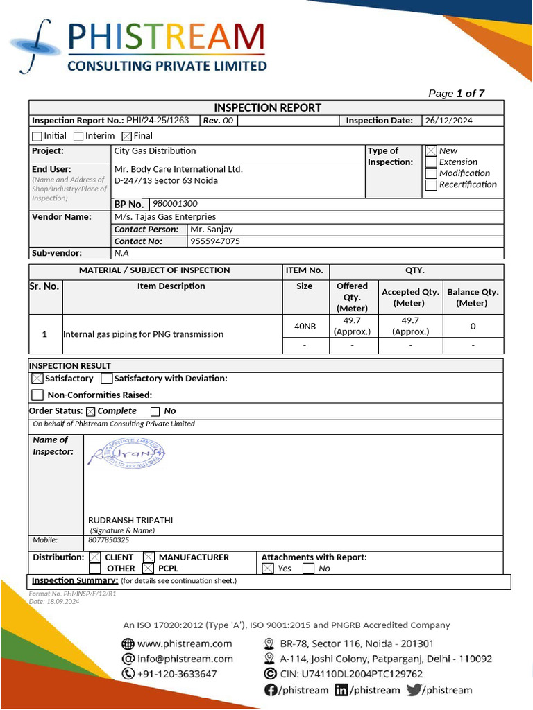 City Gas Pipeline Inspection Report | PDF | Pipe (Fluid Conveyance ...