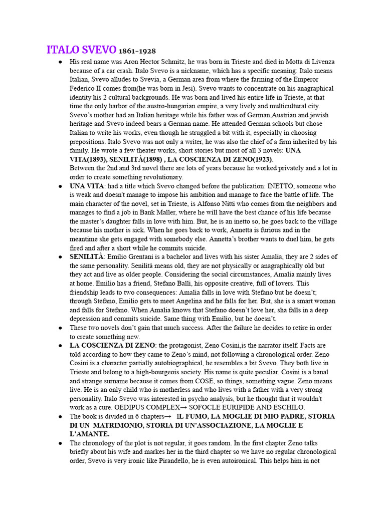 ITALO SVEVO | PDF | Italian Novels