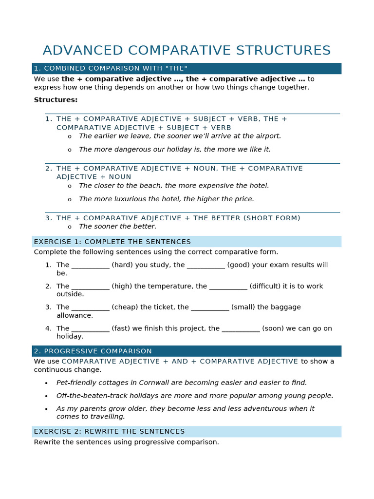 Advanced Comparative Structures | PDF | Adjective | Linguistics
