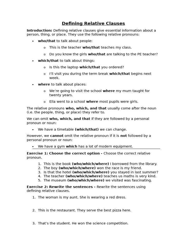 Understanding Defining Relative Clauses | PDF | Pronoun | Linguistics