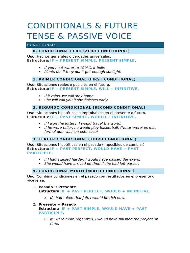 Conditionals, Future Tense and Passive Voice | PDF | Semantic Units ...