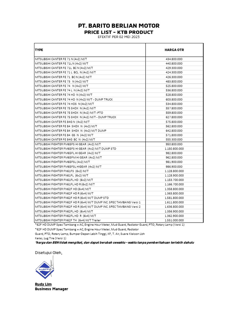 Pricelist - KTB 02 Mei 2023 | PDF | Bis | Produsen Kendaraan Bermotor Jepang