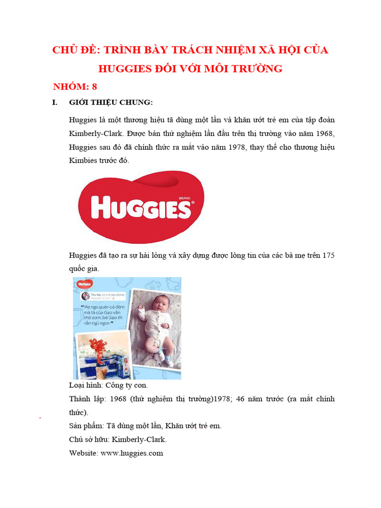 Nhóm 8 - TRÌNH BÀY TRÁCH NHIỆM XÃ HỘI CỦA HUGGIES ĐỐI VỚI MÔI TRƯỜNG | PDF