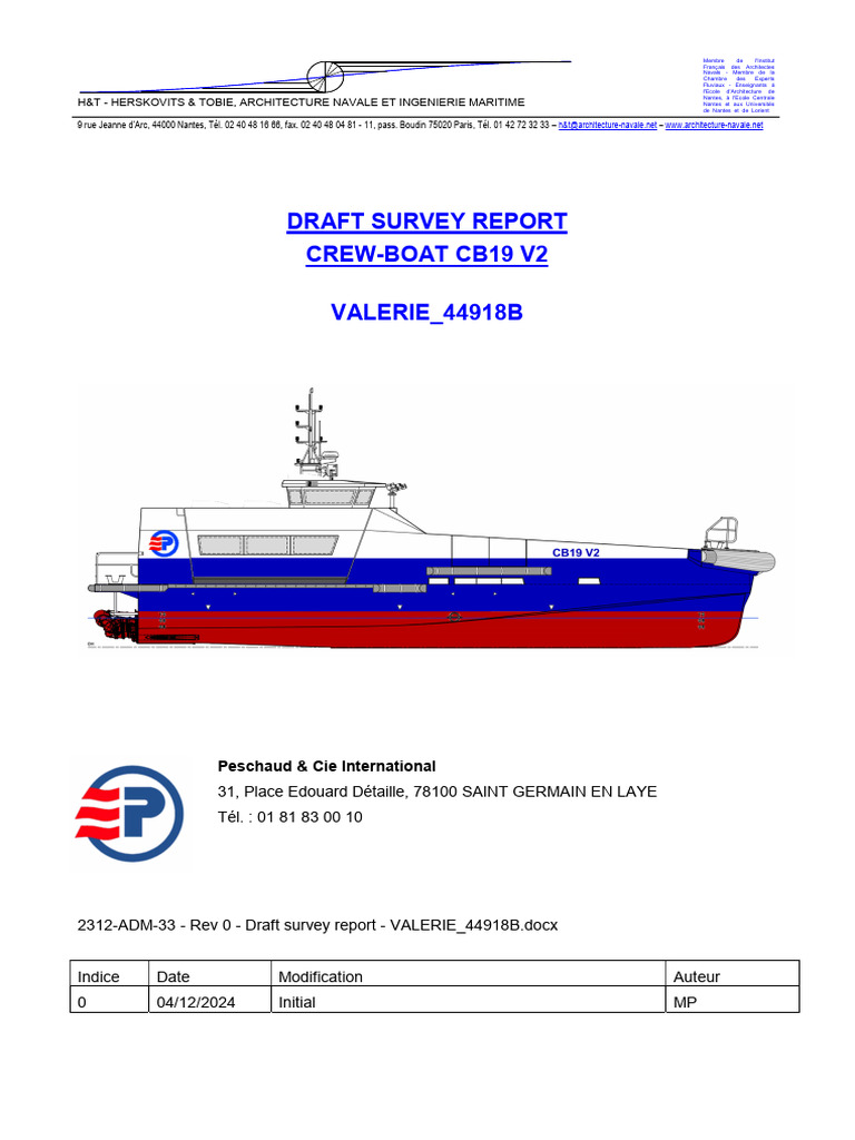 Draft Survey Report for Crew-Boat VALERIE | PDF | Hull (Watercraft ...