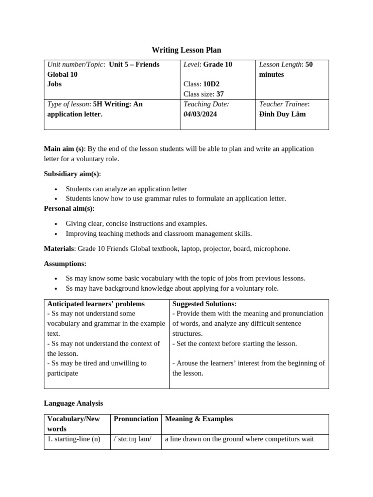 Writing Lesson Plan | PDF | Vocabulary | Lesson Plan