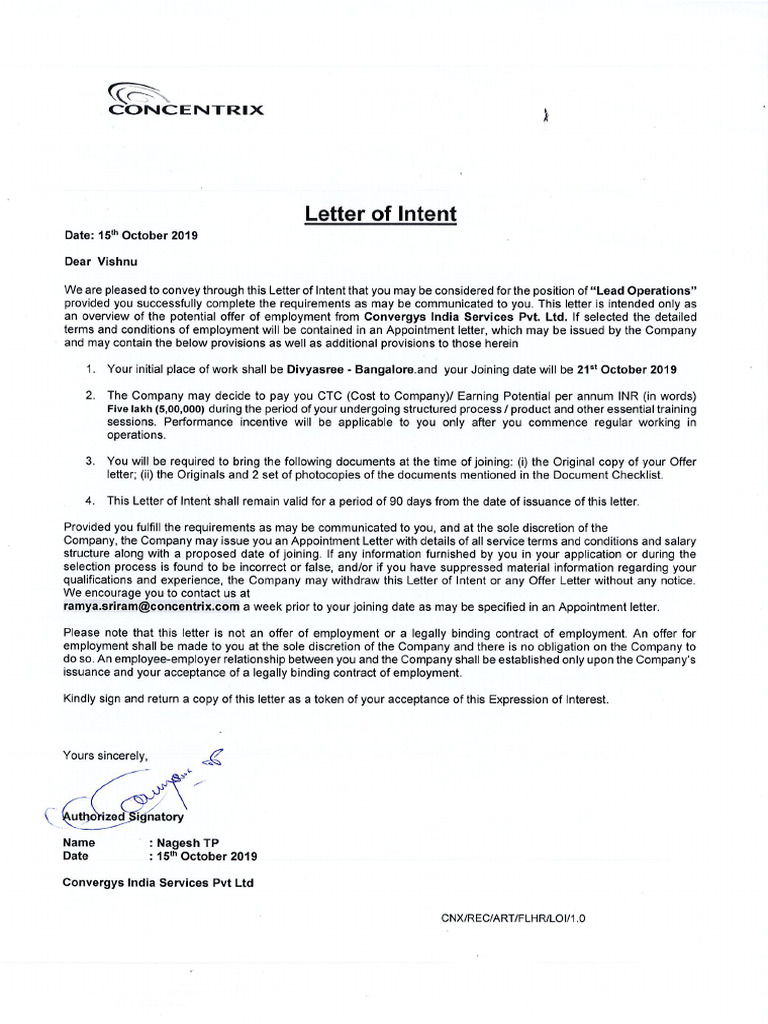 Concentrix Offer Letter | PDF