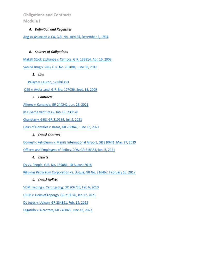 ObliCon Module 1 Case Digest and Analysis | PDF | Breach Of Contract | Supreme Court Of The ...
