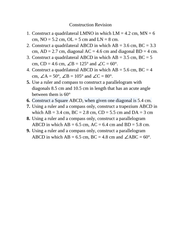STD 9 Construction Revision Sums | PDF