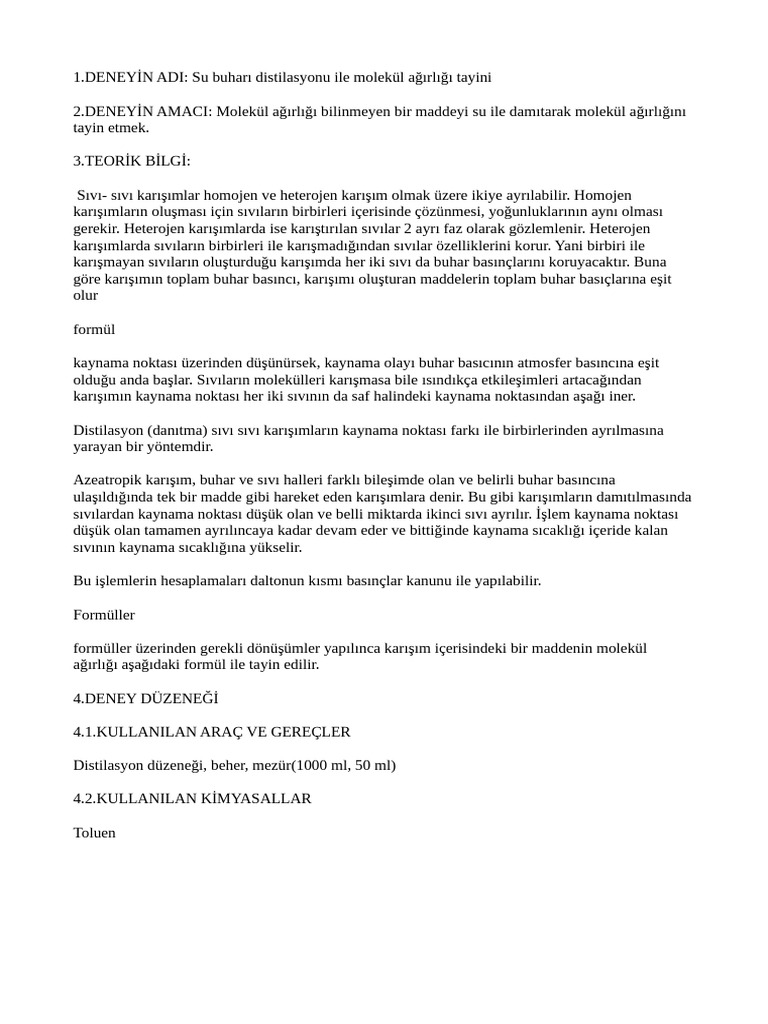 Deney 3 Di̇sti̇lasyon İle Molekül Ağirliği | PDF