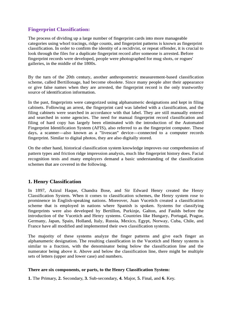 Fingerprint Classification | PDF | Fingerprint | Biometrics