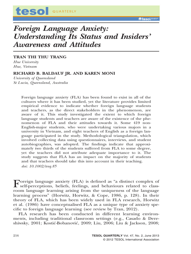 Foreign Language Anxiety Awareness Study | PDF | Learning | Cognition