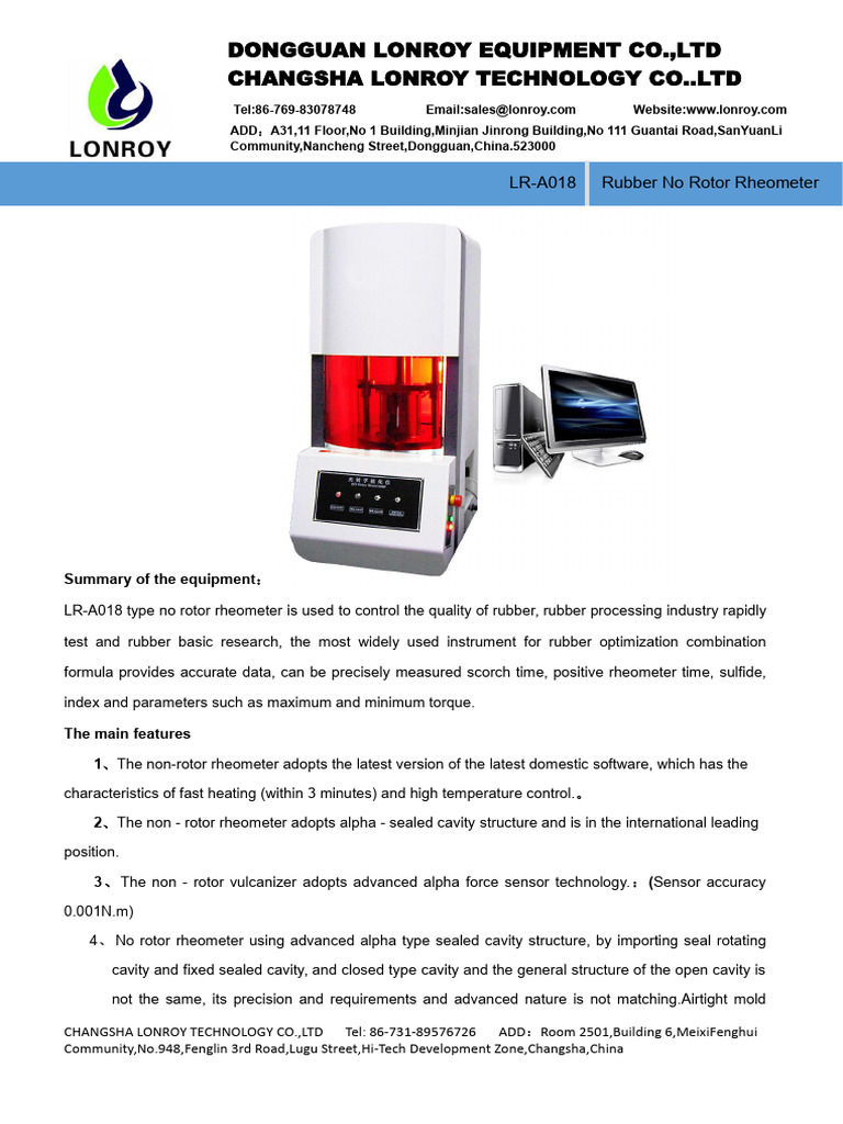 LR-A018 Rubber No Rotor Rheometer | PDF | Young's Modulus | Natural Rubber