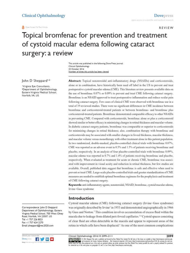 Topical Bromfenac For Prevention and Treatment of | PDF | Nonsteroidal ...