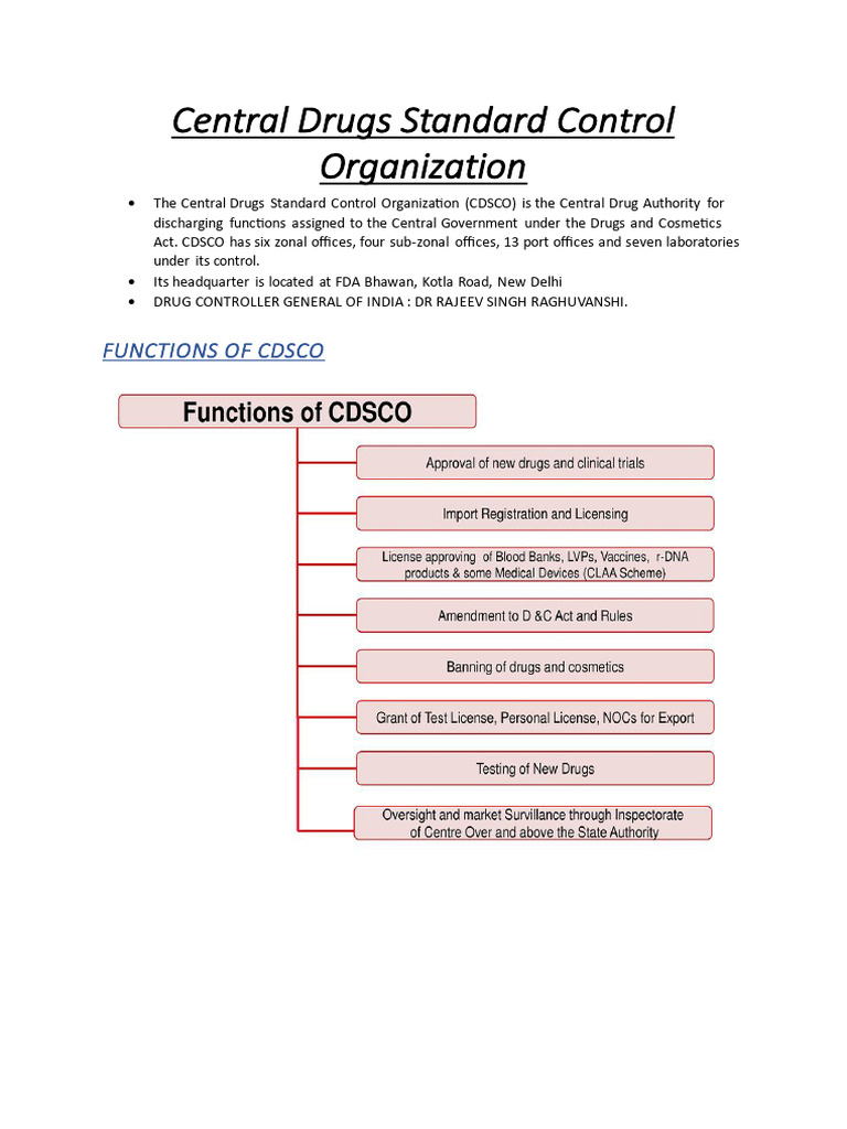 Overview of CDSCO Functions and Structure | PDF
