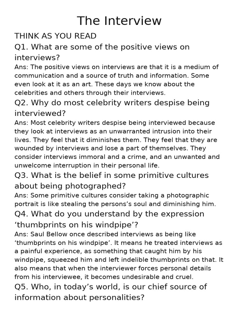 The Interview | PDF | Novels | Essays