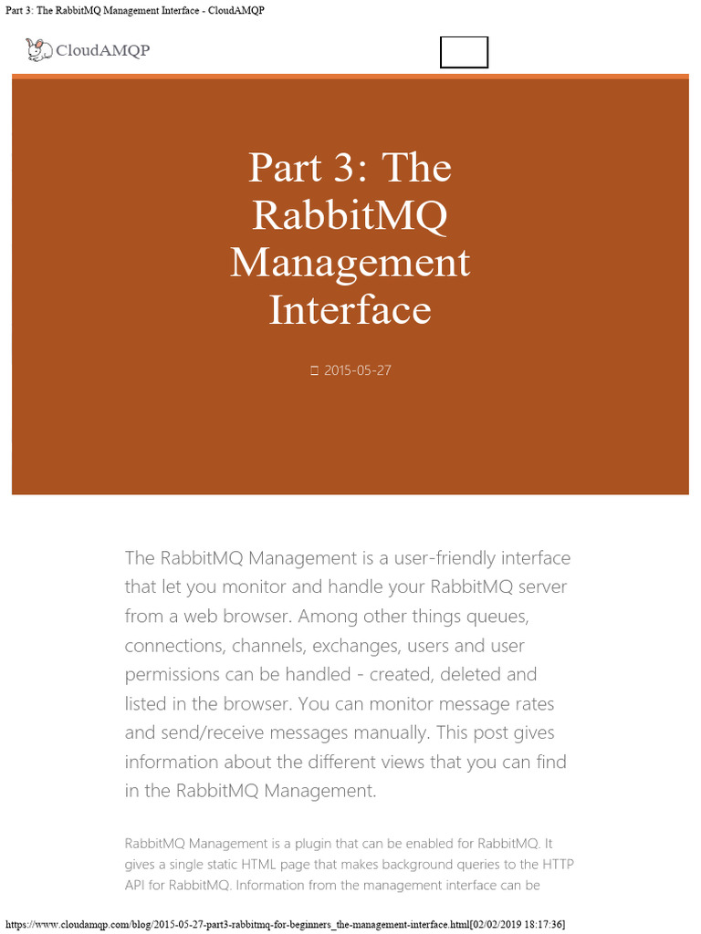 Part 3the RabbitMQ Management Interface - CloudAMQP | PDF | Computer Cluster | Computer Networking