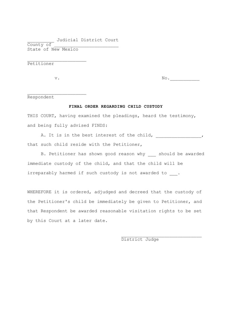 Final Order Regarding Child Custody | PDF