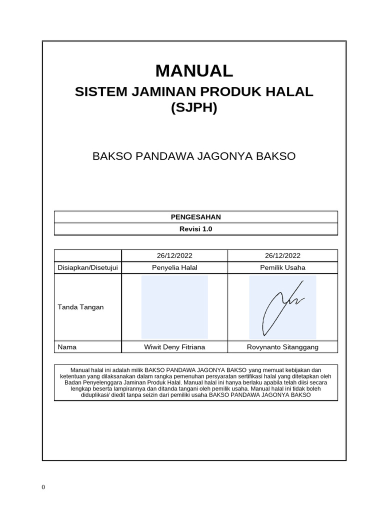 Manual SJPH UMK Cahaya Bintang Jombang 12 Desember 2022 Edit TTD | PDF