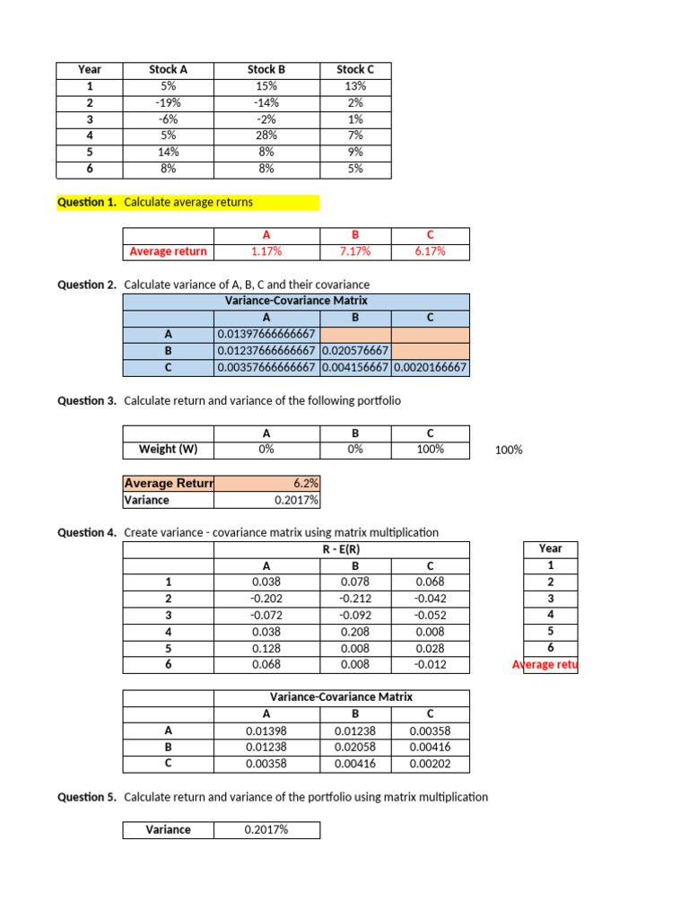 Portfolio Returns and Variance Analysis | PDF | Covariance Matrix | Variance