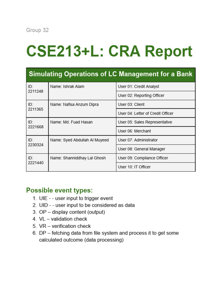 CSE213 - FinalCRA - Group32 - Simulating Operations of LC Management For A Bank | PDF | Button ...