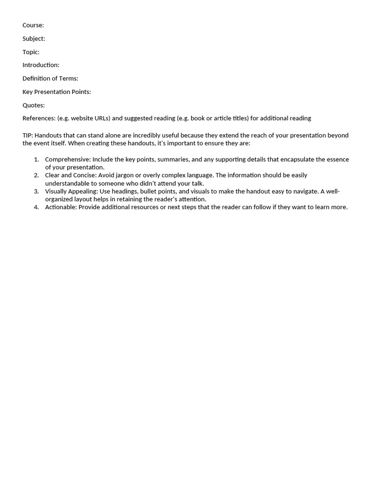 Effective Presentation Handout Guide | PDF